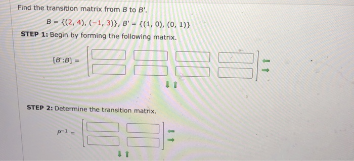 Solved Find the transition matrix from B to B'. B = {(2, 4), | Chegg.com