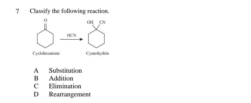 Solved 7 Classify the following reaction. OH CN ģeo HCN | Chegg.com