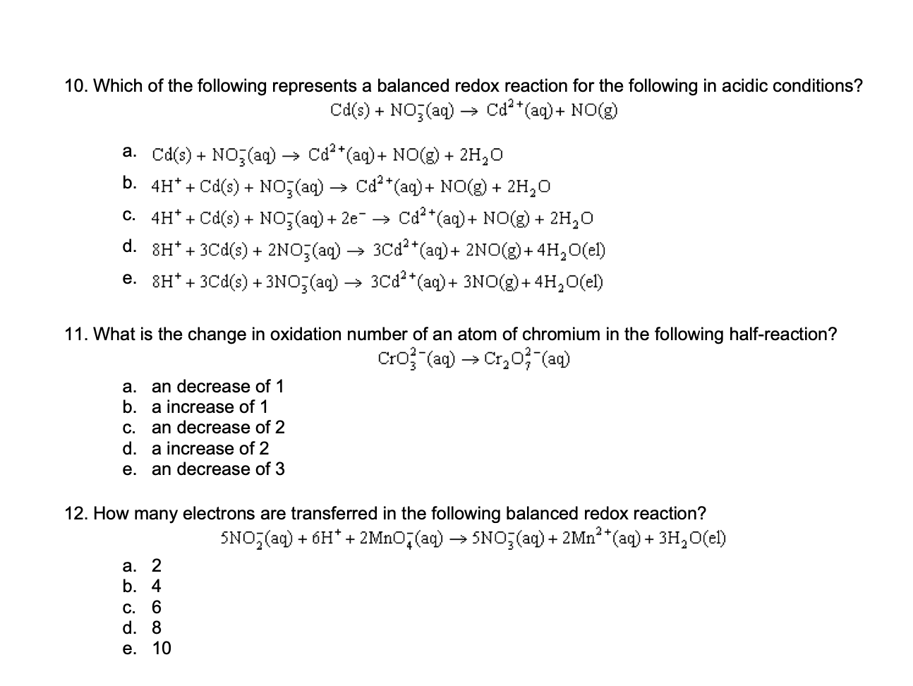 Solved Which of the following represents a balanced redox | Chegg.com