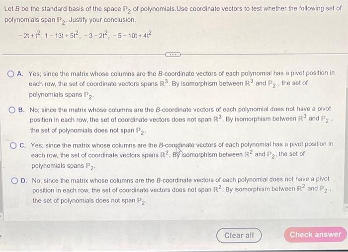 Solved Let B be the standard basis of the space P2 of | Chegg.com