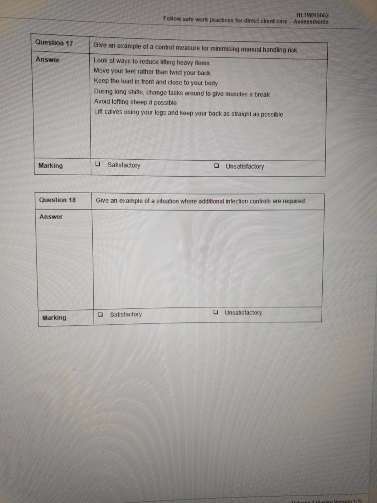 Solved HLTWHS002 Follow safe work practices for direct | Chegg.com