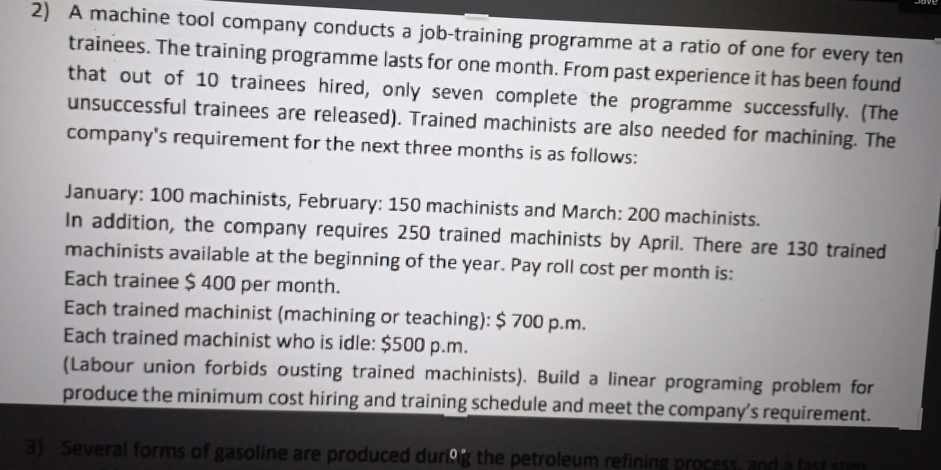 2) A machine tool company conducts a job-training | Chegg.com