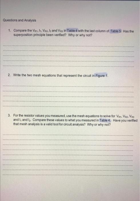 Solved Questions and Analysis 1. Compare the VR1,I1,VR2,l2 | Chegg.com