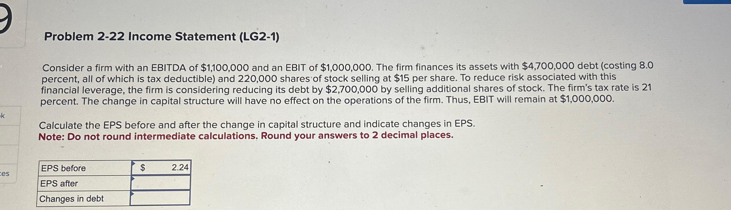 Solved Problem 2-22 ﻿Income Statement (LG2-1)Consider a firm | Chegg.com