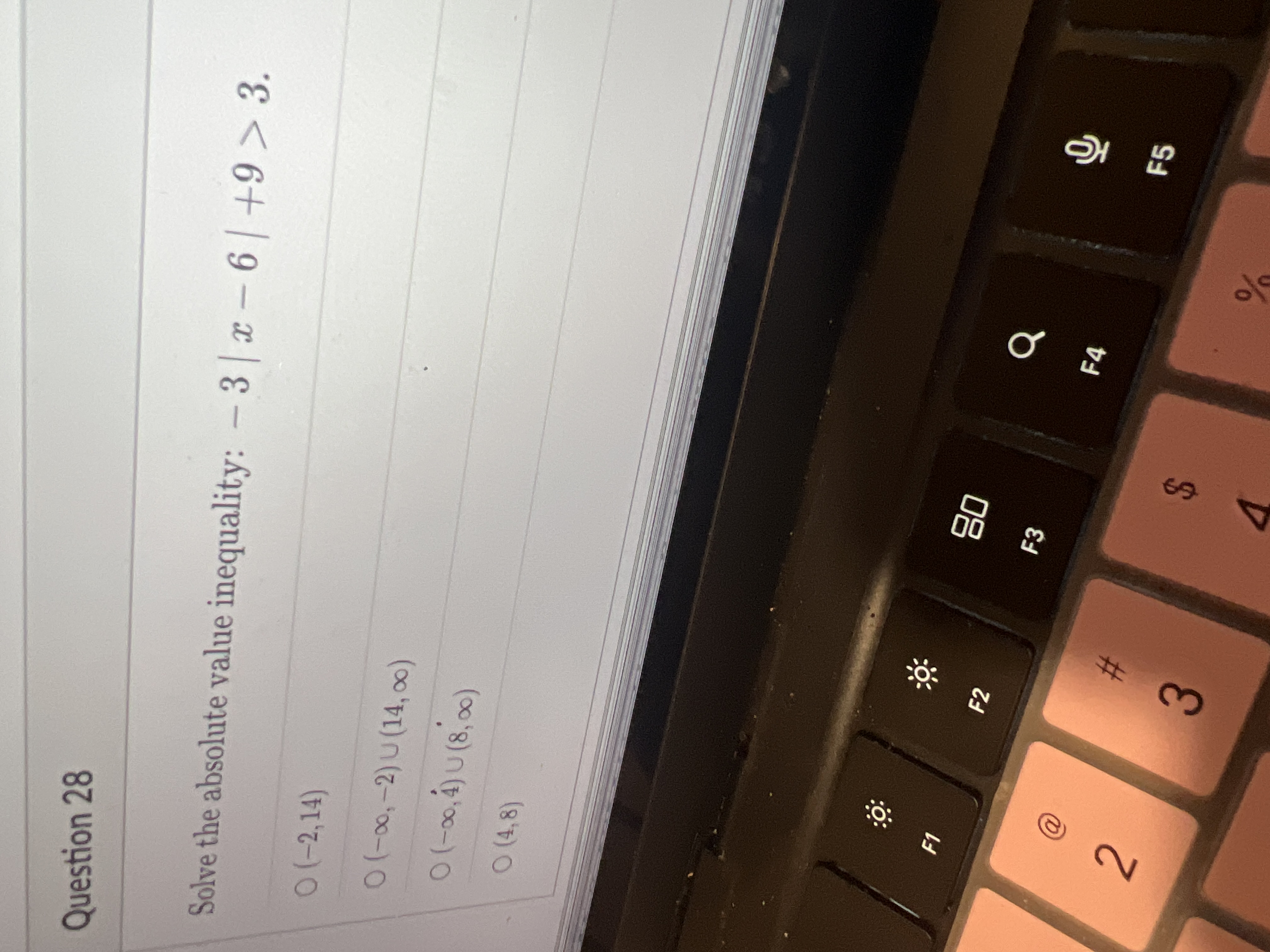 Solved Question 28Solve the absolute value inequality: | Chegg.com