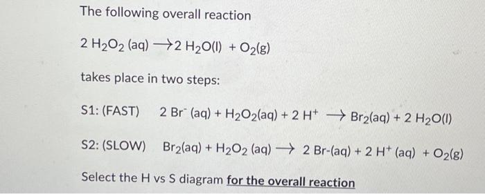 The following overall reaction 2 H2O2 (aq) —Y2 H2O(l) | Chegg.com