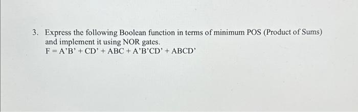 3. Express the following Boolean function in terms of | Chegg.com