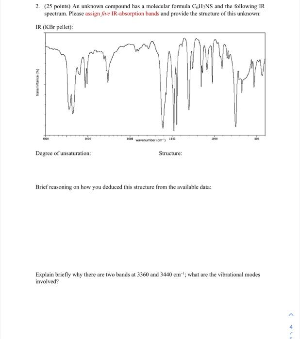 Solved 2. (25 points) An unknown compound has a molecular | Chegg.com