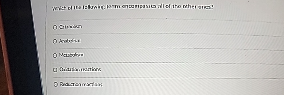 Solved Which of the following terms encompasses all of the | Chegg.com