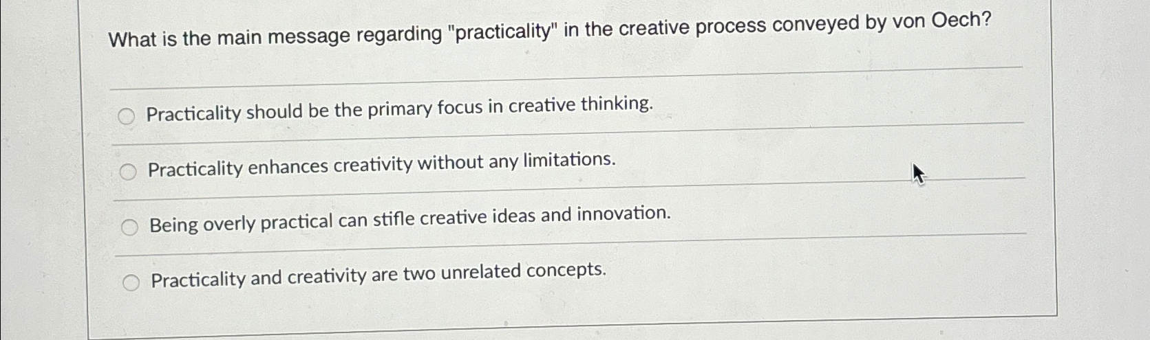 Solved What is the main message regarding "practicality" in | Chegg.com