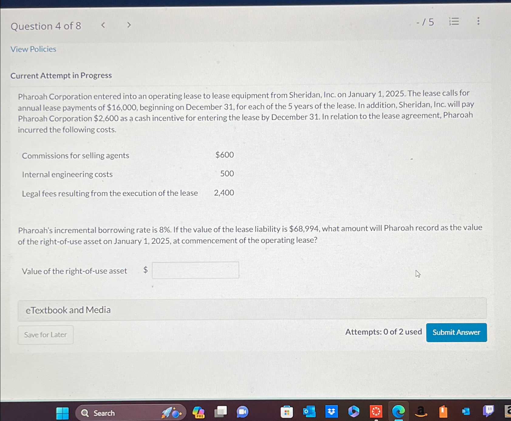 Solved Question 4 ﻿of 8-5View PoliciesCurrent Attempt in | Chegg.com