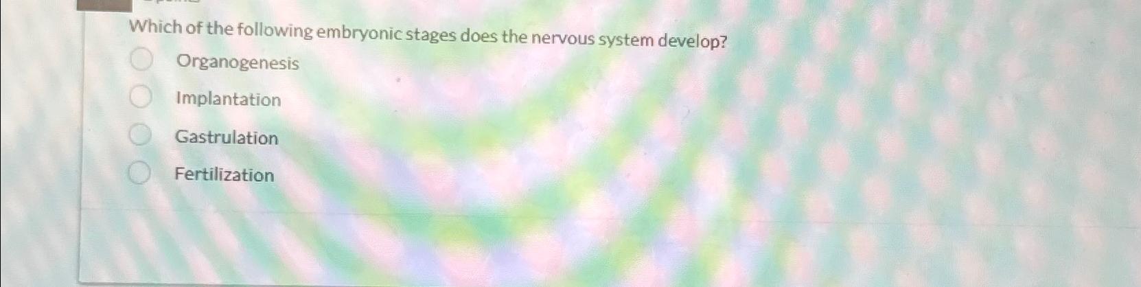 Solved Which of the following embryonic stages does the | Chegg.com