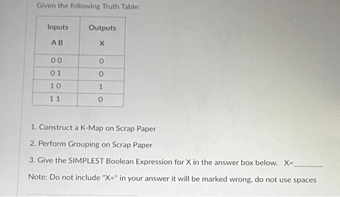 Solved Given the following Truth Table: 1. Construct a K-Map | Chegg.com