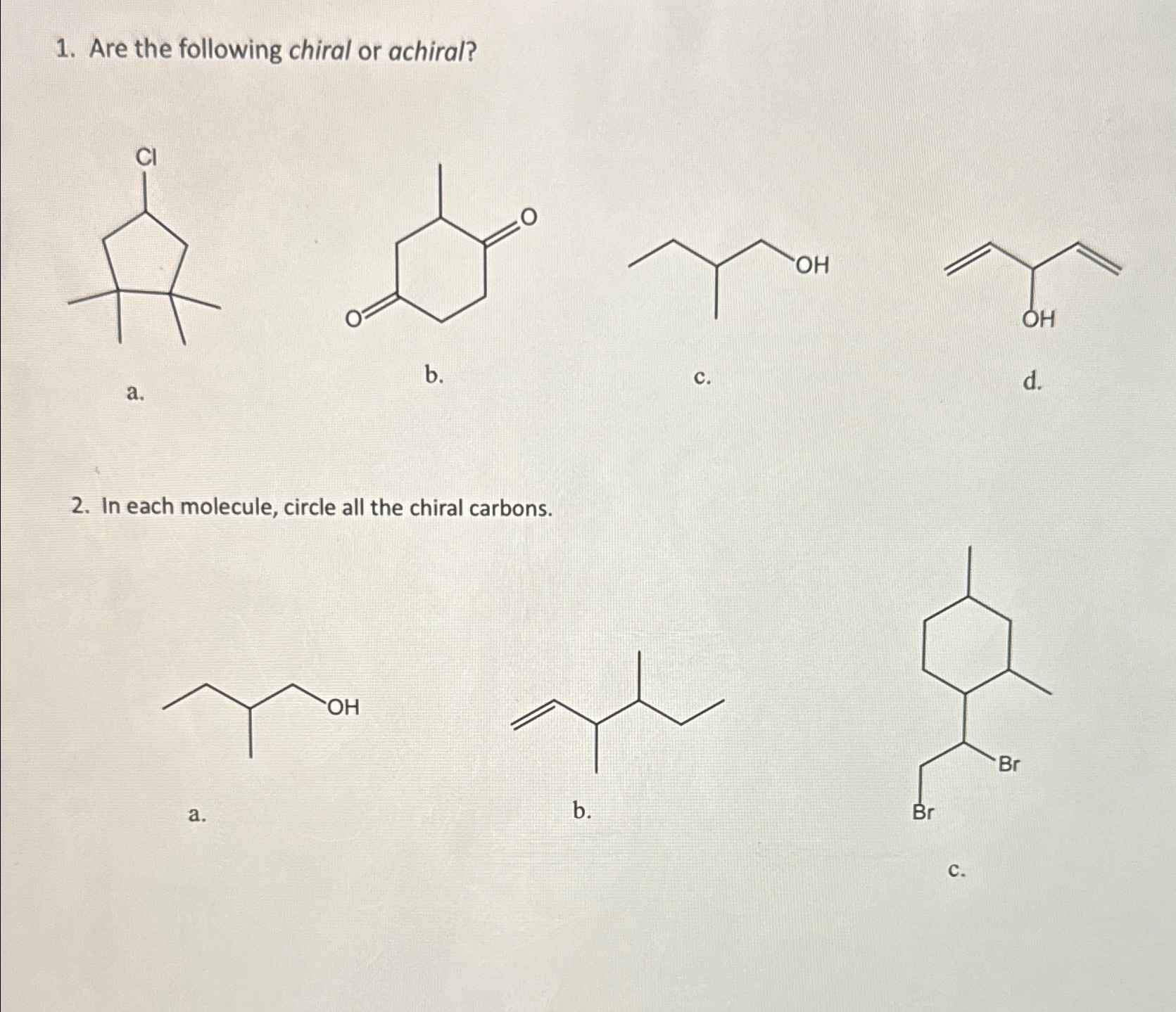 Solved Are the following chiral or achiral?a.In each | Chegg.com