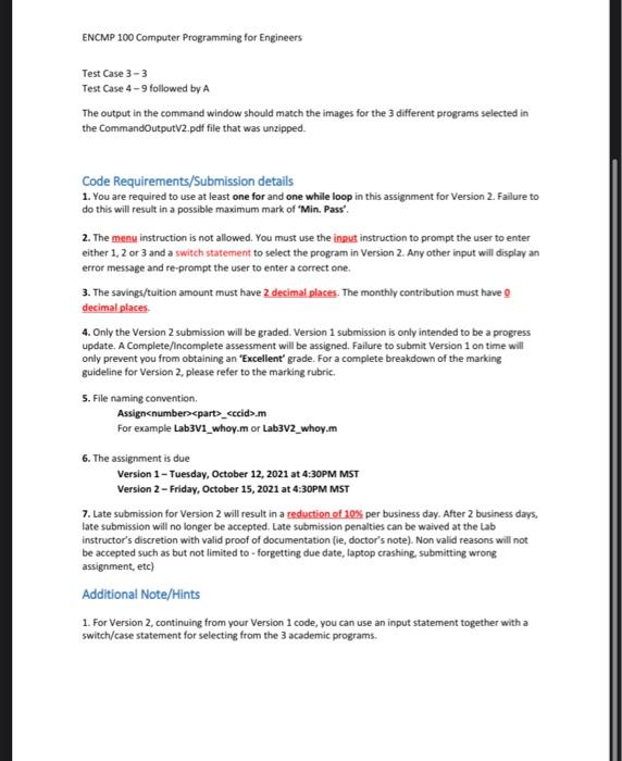 Solved ENCMP 100 Computer Programming for Engineers Lab | Chegg.com