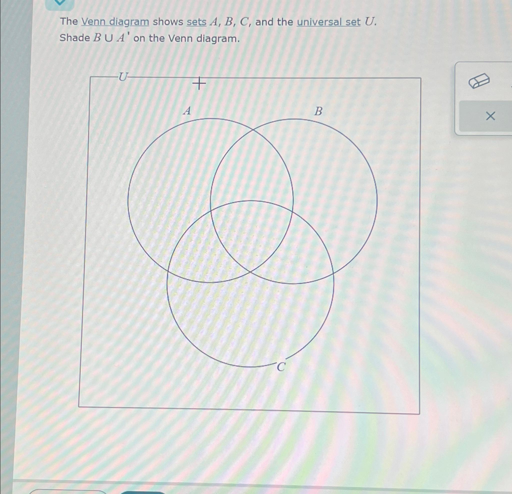 Solved The Venn diagram shows sets A,B,C, ﻿and the universal | Chegg.com