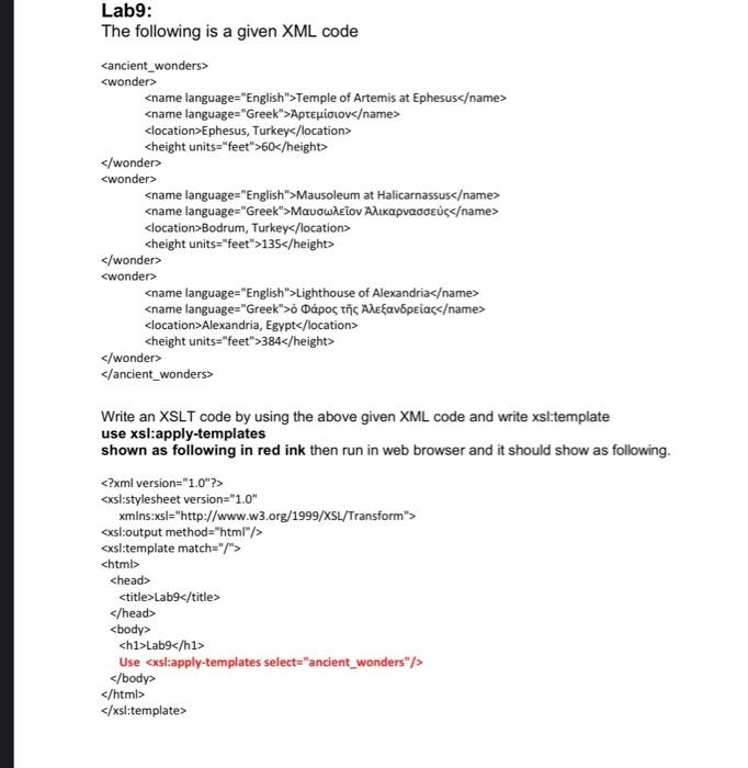 Solved Lab9: The following is a given XML code Temple of | Chegg.com