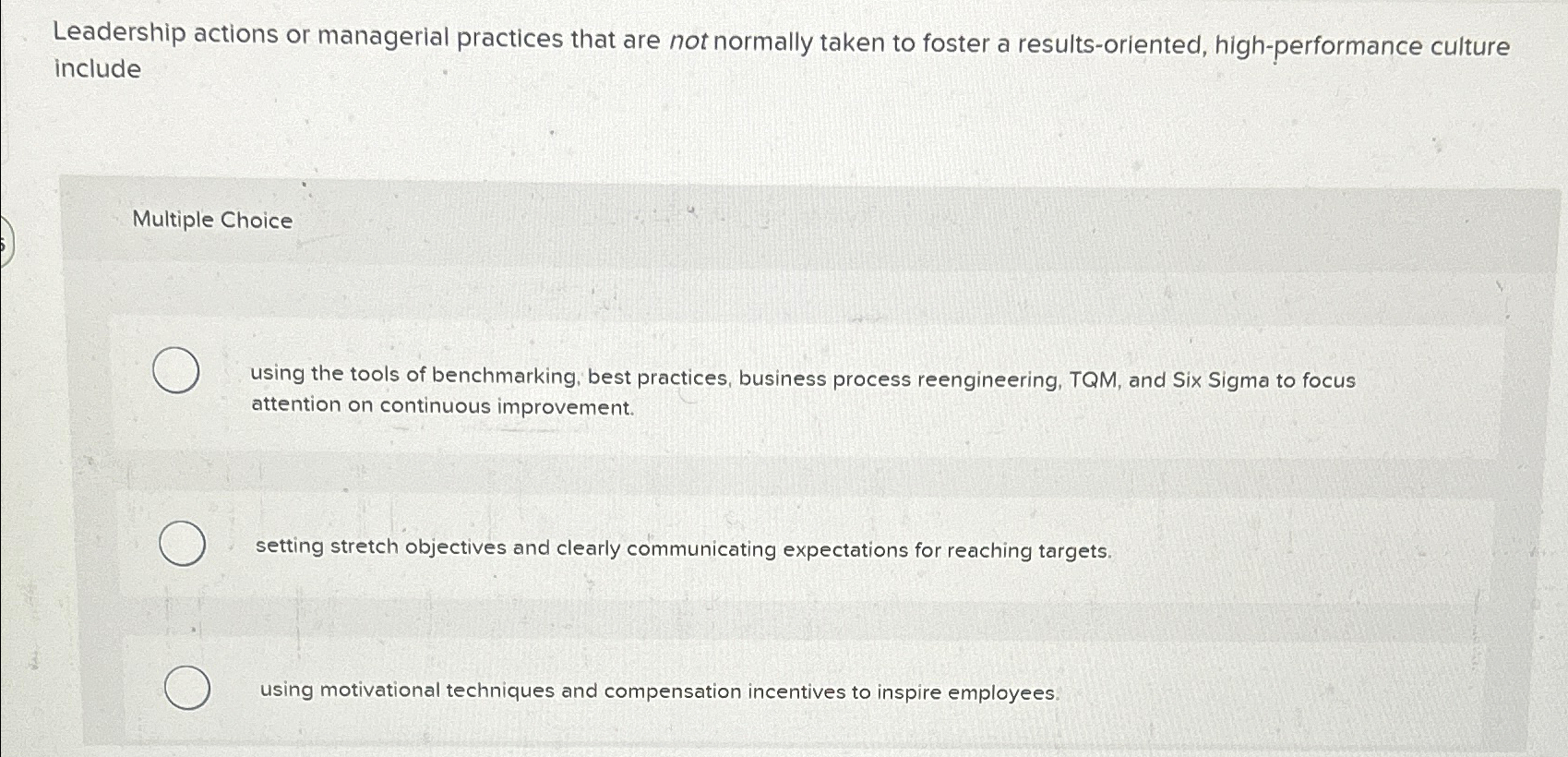 Solved Leadership actions or managerial practices that are | Chegg.com