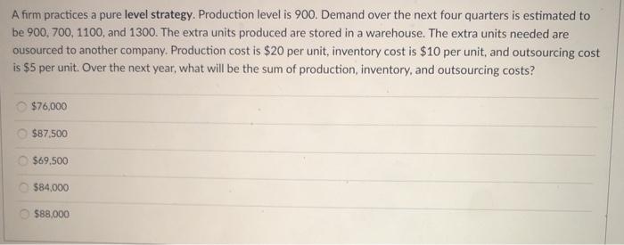 Solved A firm practices a pure level strategy. Production | Chegg.com