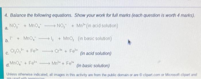 Solved 4. Balance the following equations. Show your work | Chegg.com