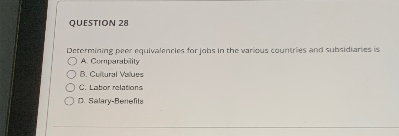 Solved QUESTION 28Determining peer equivalencies for jobs in | Chegg.com