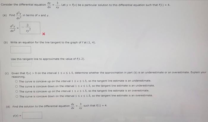 Solved Consider the differential equation dy dx 3 ху Let y = | Chegg.com