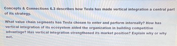 Concepts \& Connections 6.3 describes how Tesla has | Chegg.com