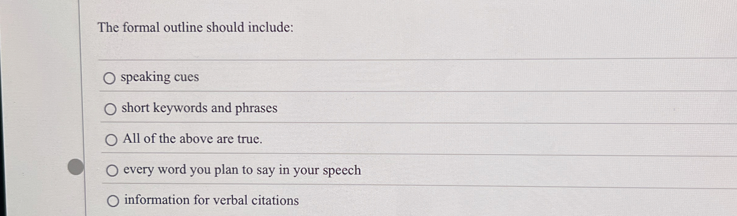 Solved The formal outline should include:speaking cuesshort | Chegg.com