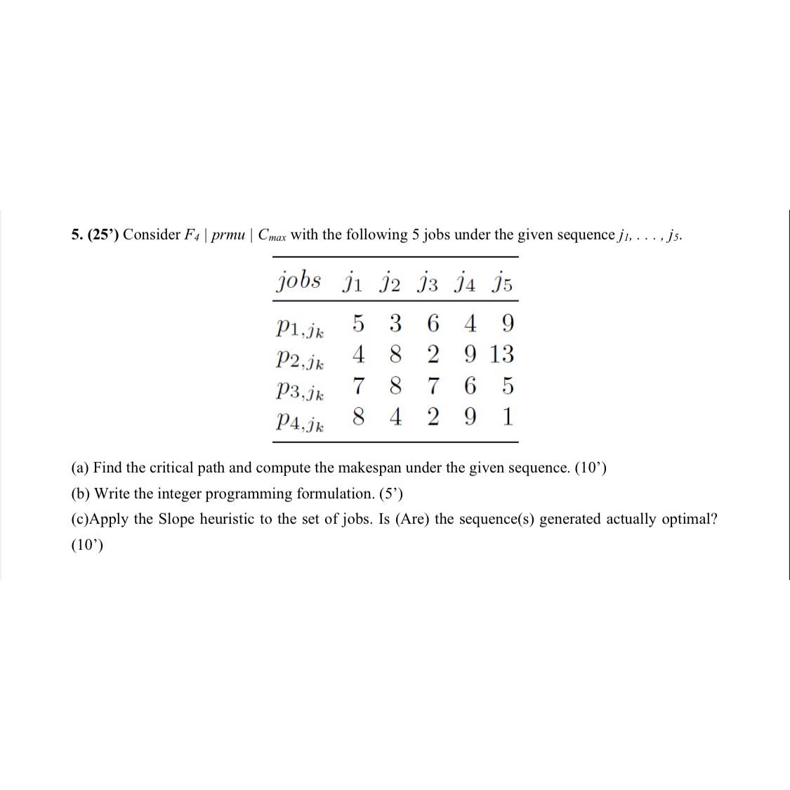 Solved (25') ﻿Consider F4|| ﻿prmu |Cmax| ﻿with the following | Chegg.com