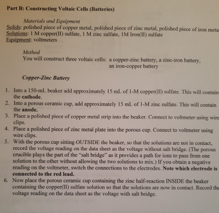 Solved Part B: Constructing Voltaic Cells (Batteries) | Chegg.com