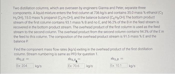 Solved Two distillation columns, which are overseen by | Chegg.com