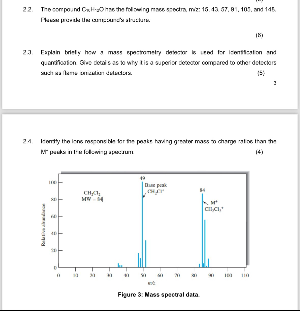 Solved 2.2. ﻿The compound C10H12O ﻿has the following mass | Chegg.com