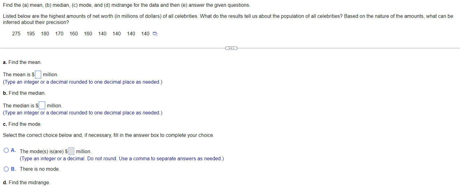 Solved Find the (a) ﻿mean, (b) ﻿median, (c) ﻿mode, | Chegg.com