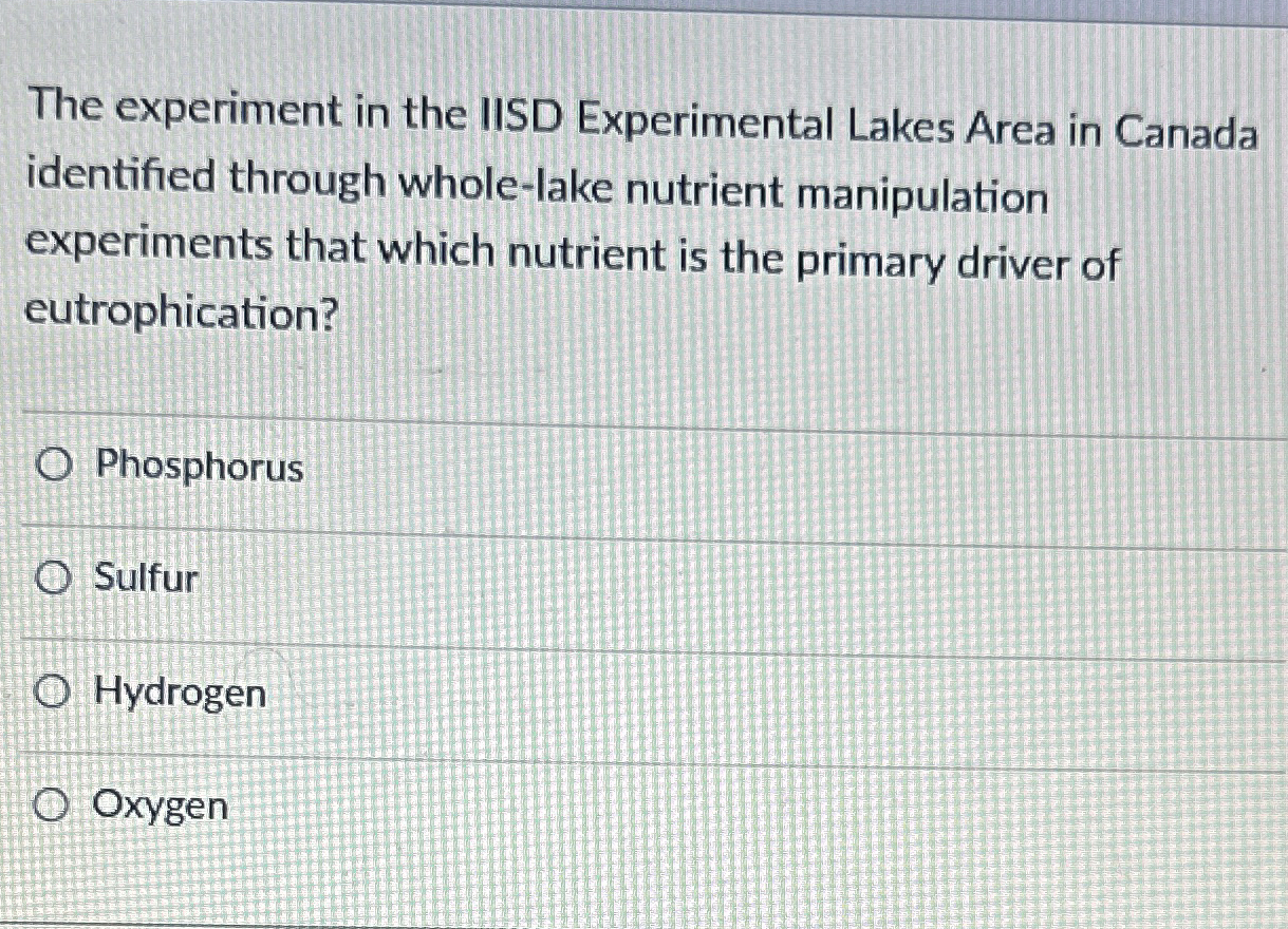 Solved The experiment in the IISD Experimental Lakes Area in | Chegg.com