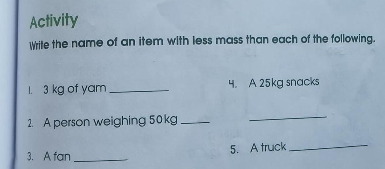 Solved Write the name of an item with less mass than each of | Chegg.com