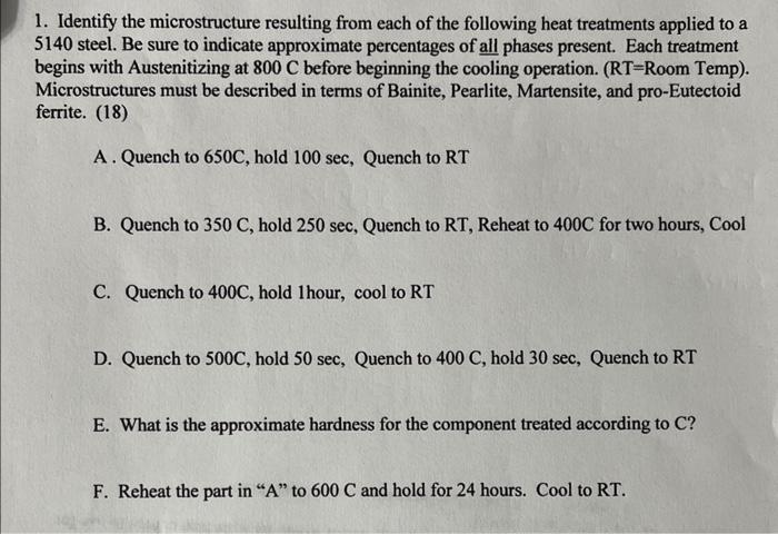 Solved 1. Identify the microstructure resulting from each of | Chegg.com