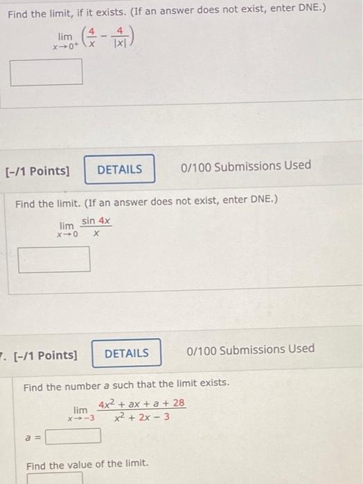 Solved Find the limit, if it exists. (If an answer does not | Chegg.com
