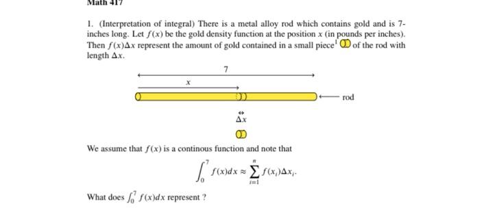 Solved 1. (Interpretation of integral) There is a metal | Chegg.com