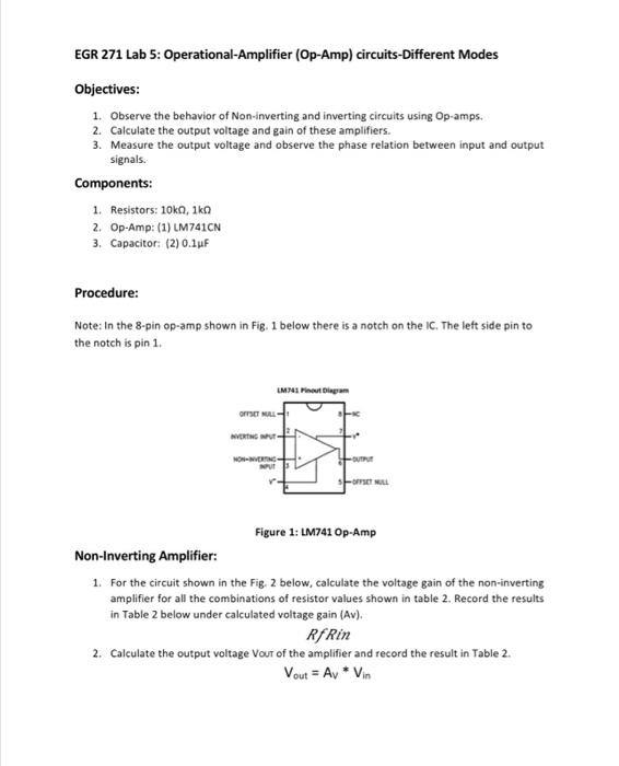 Solved EGR 271 Lab 5: Operational-Amplifier (Op-Amp) | Chegg.com