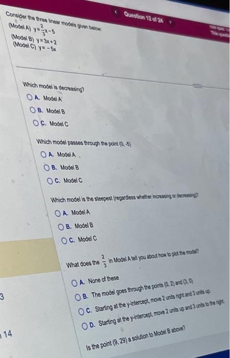 Solved Consider the three linear models given below. (Model | Chegg.com
