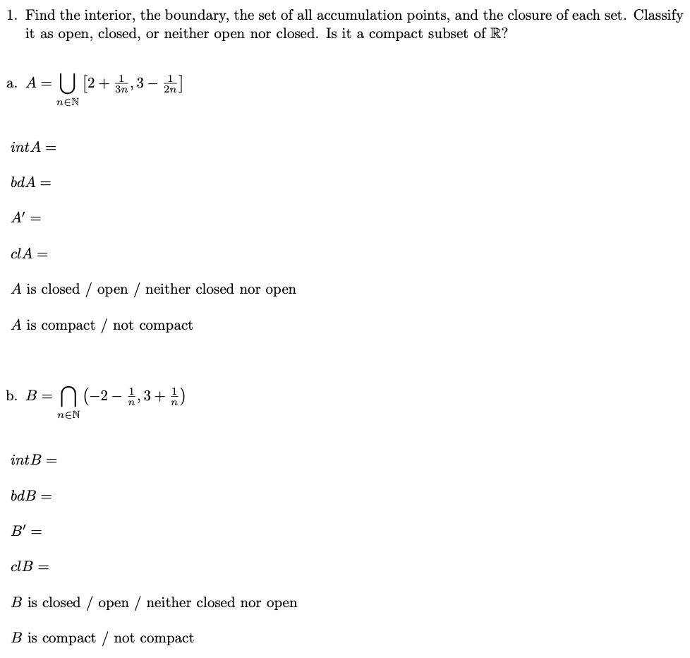 Solved Find the interior, the boundary, the set of all | Chegg.com
