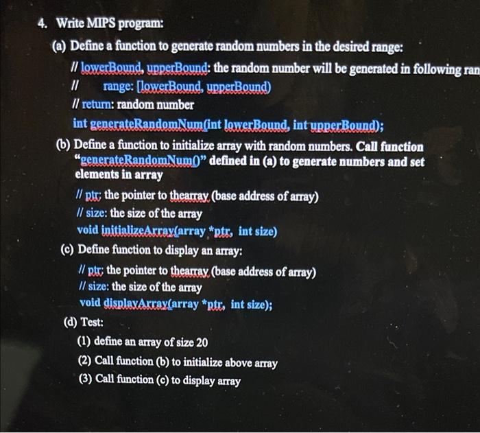 Solved 4. Write MIPS program: (a) Define a function to | Chegg.com