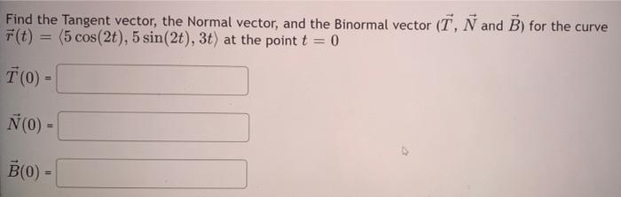 Solved Find the Tangent vector, the Normal vector, and the | Chegg.com