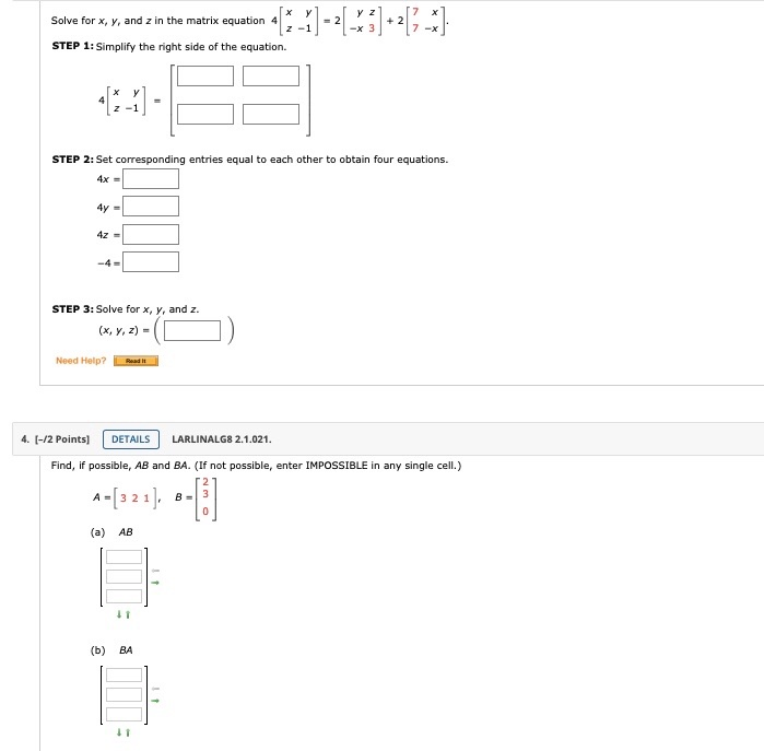 Solved Find X And Y X 2 6 2y 2x 3 8 Y 2 2x 6 6 9 76 8