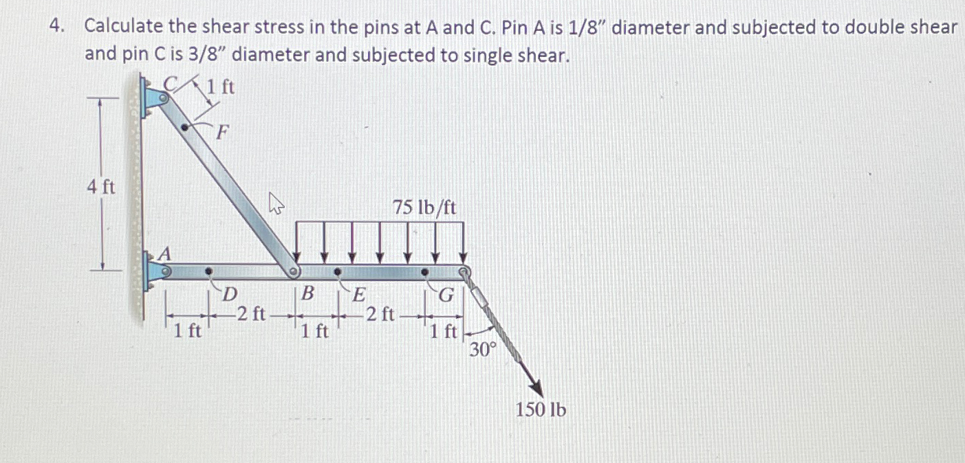 Solved Calculate the shear stress in the pins at A and C. | Chegg.com