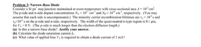 Solved Problem 3: Narrow-Base Diode Consider a Si pn' step | Chegg.com