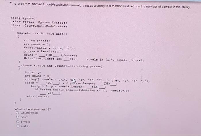 Solved This program, named CountVowels Modularized. passes a | Chegg.com