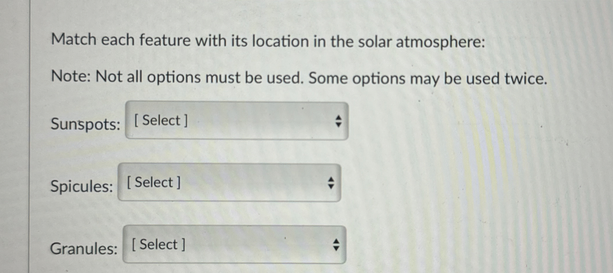 Solved Match each feature with its location in the solar | Chegg.com