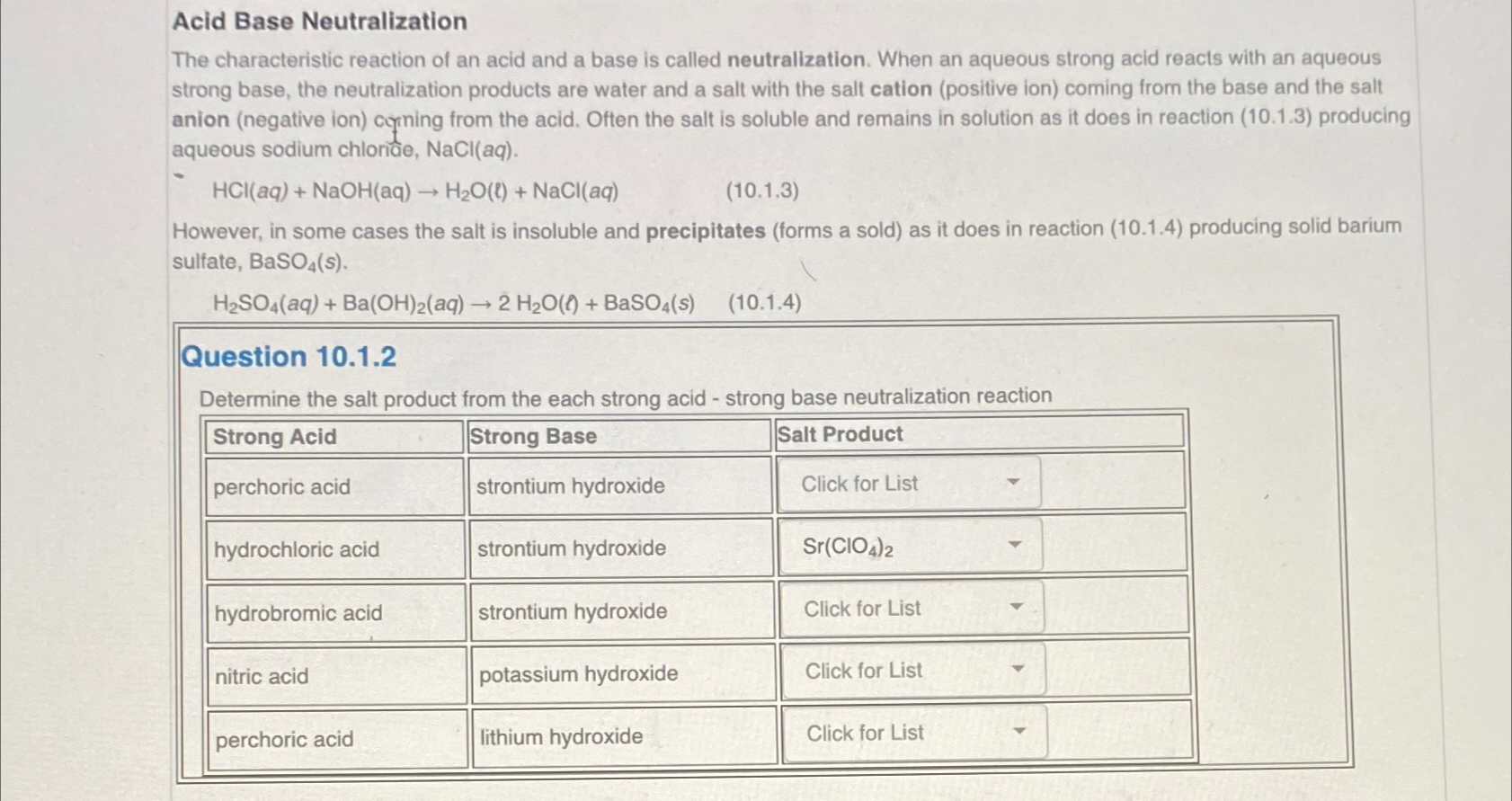 Solved Acid Base NeutralizationThe characteristic reaction | Chegg.com