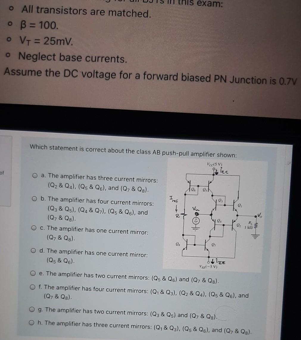 Solved this exam: o All transistors are matched. OB = 100. • | Chegg.com